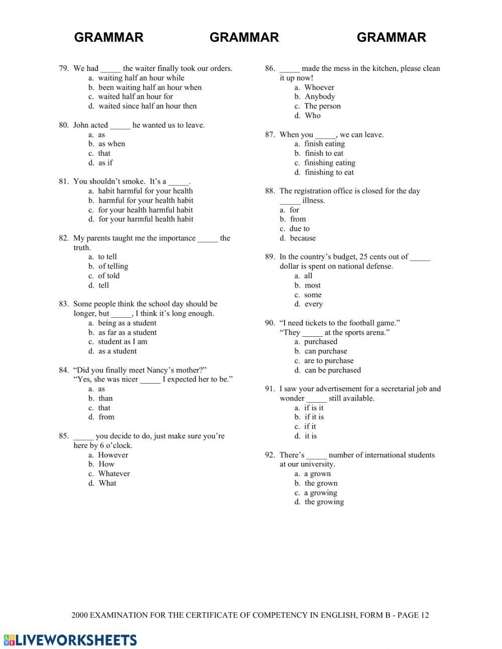 ECCE2000 Grammar worksheet | Live Worksheets
