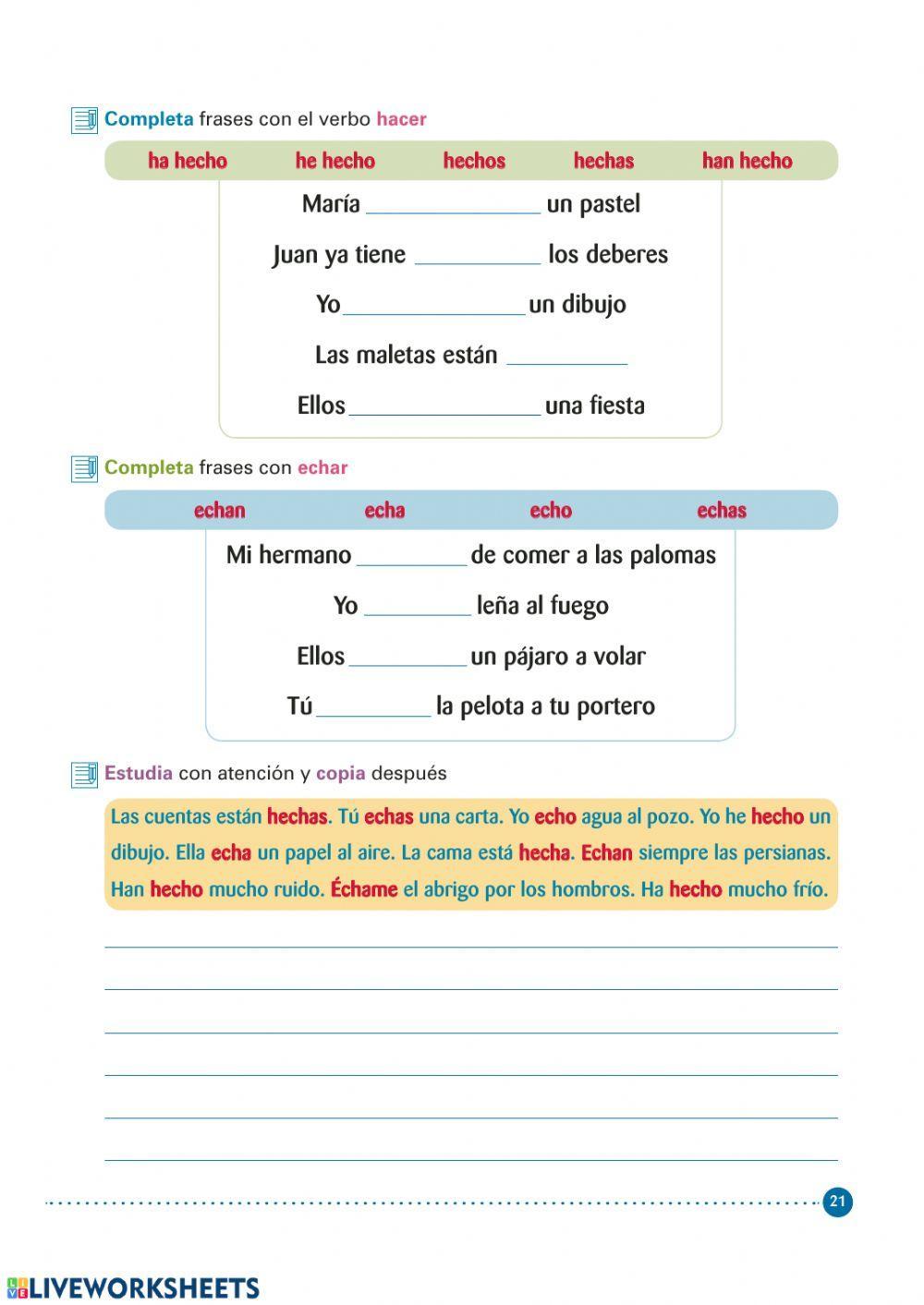 Hacer y echar | Free Interactive Worksheets | 71211