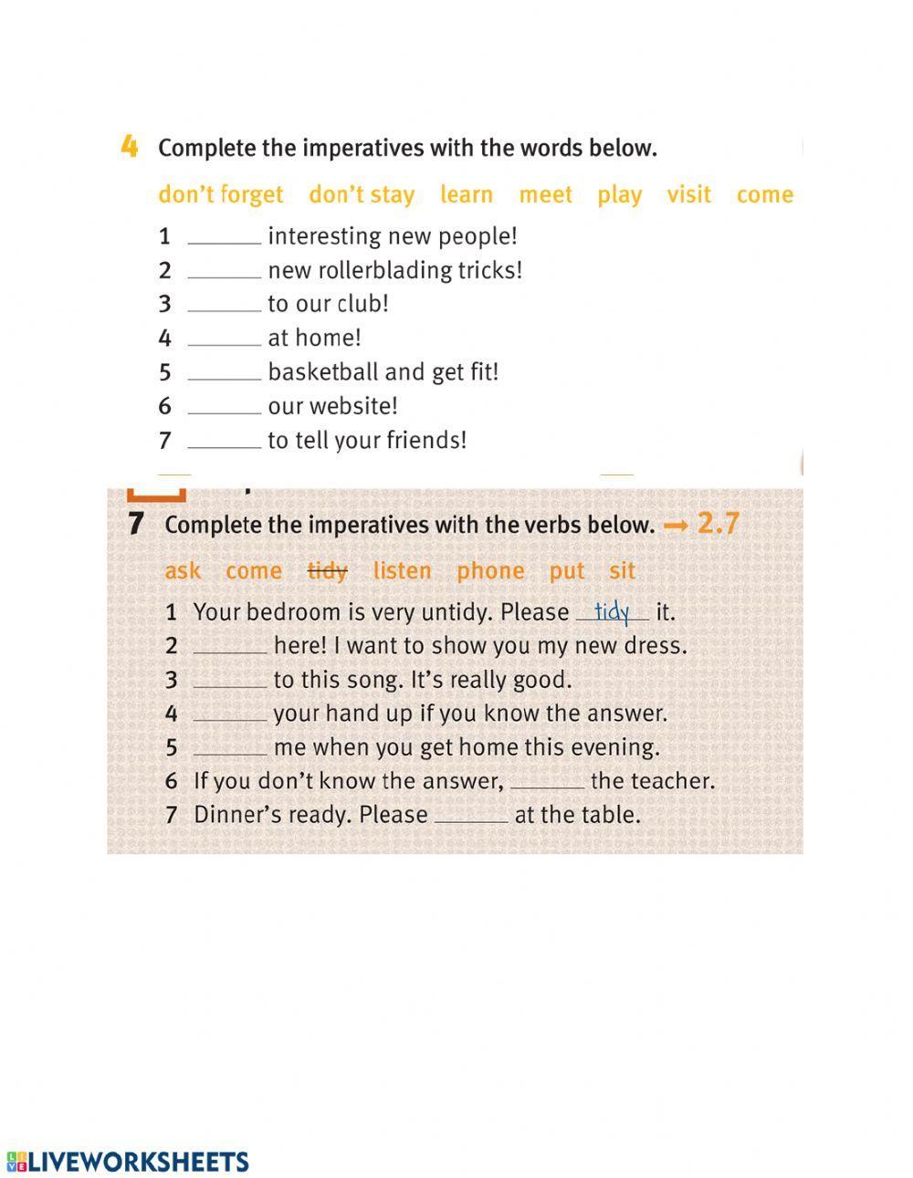 Imperatives | Free Interactive Worksheets | 71227