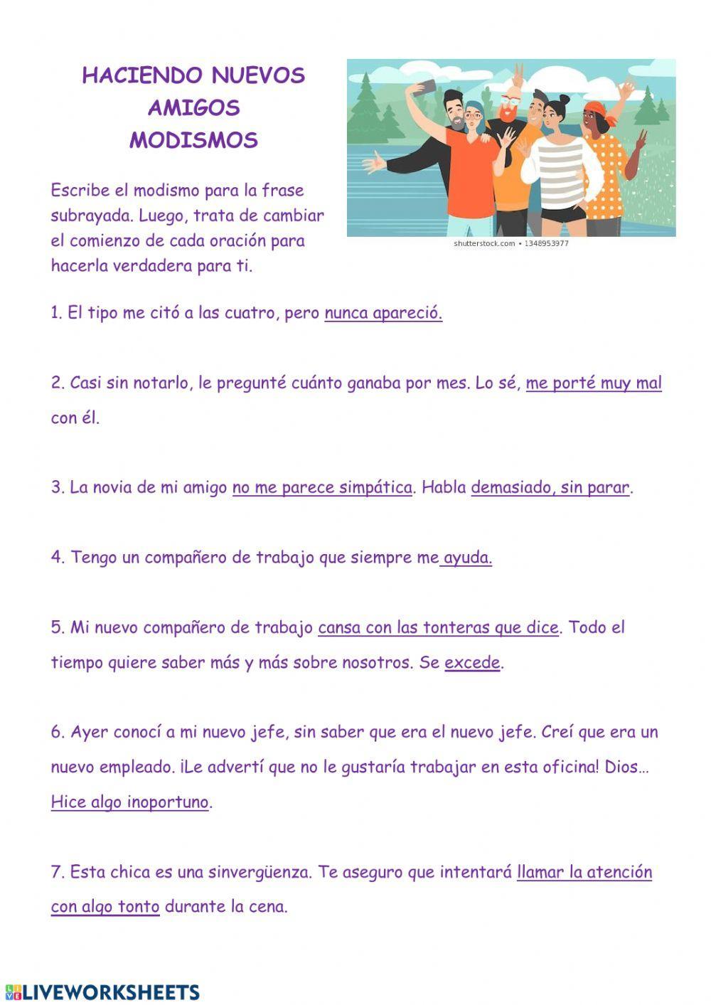 Modismos español | Free Interactive Worksheets | 71269