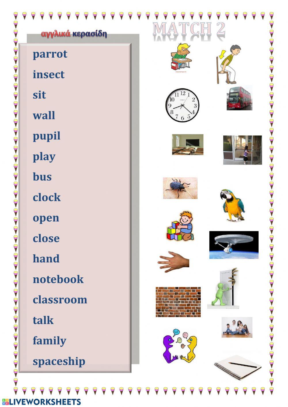 Vocabulary match 2 worksheet | Live Worksheets