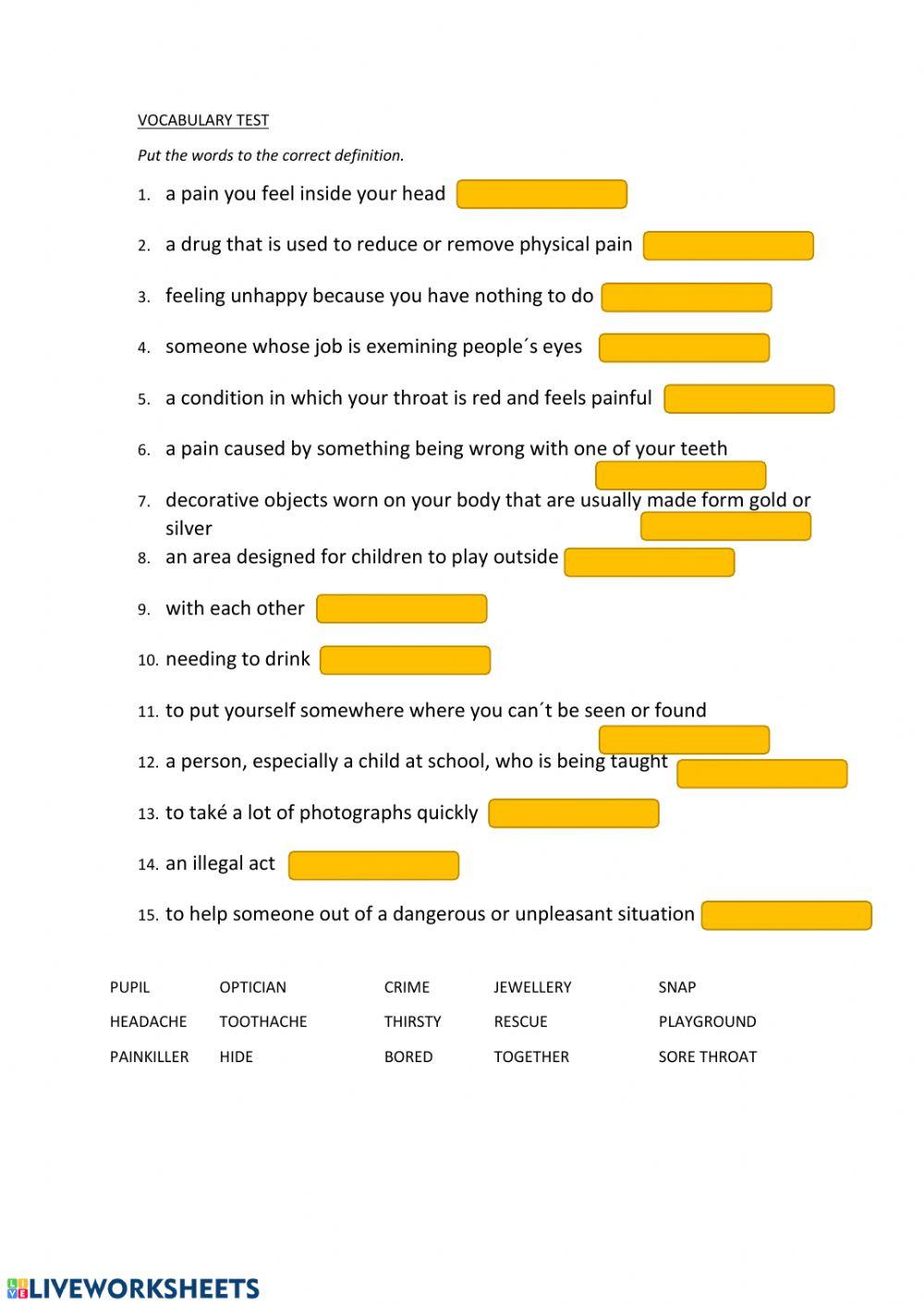 Vocabulary online exercise for Pre-intermediate | Live Worksheets