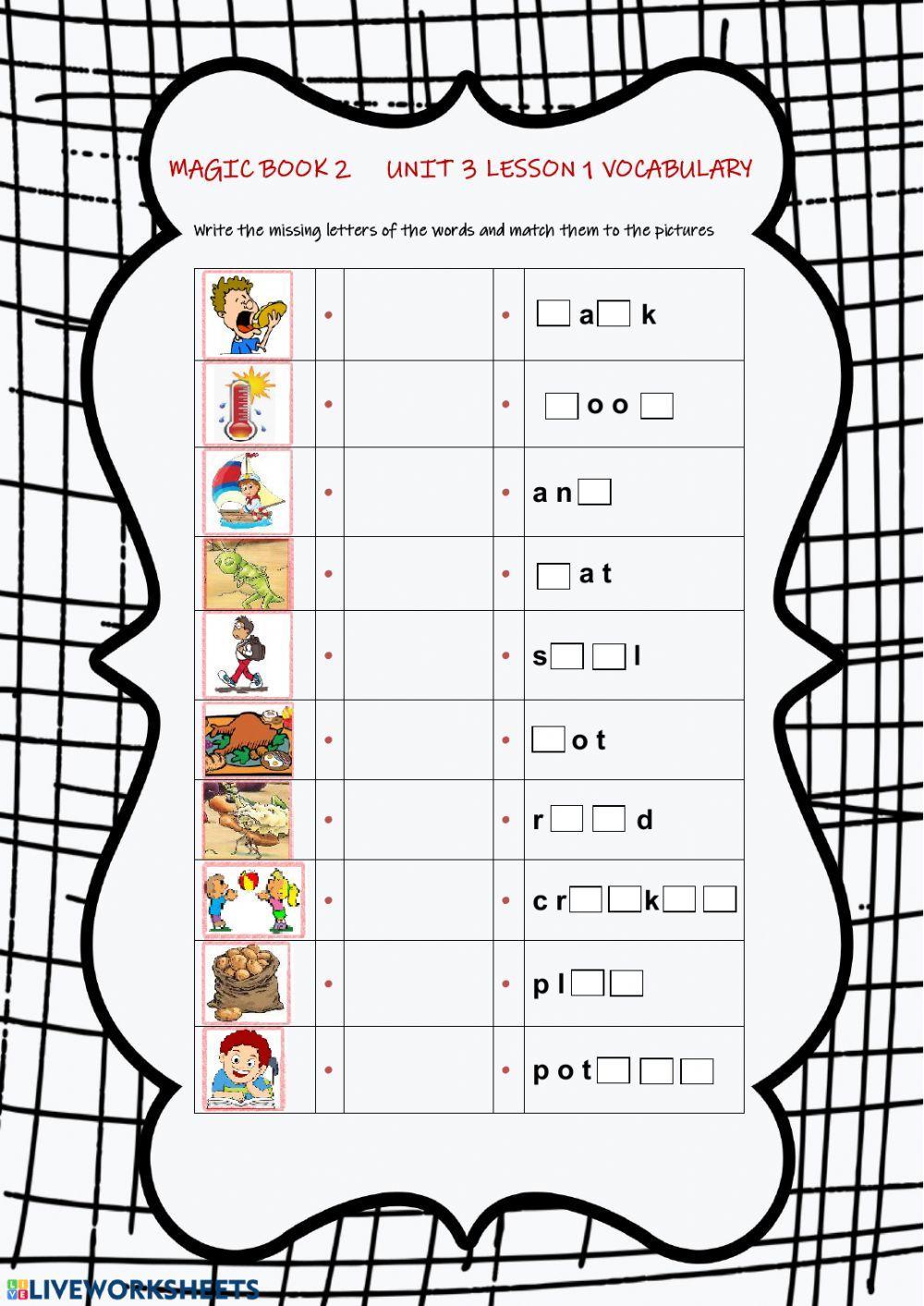 Vocabulary Magic Book 2 Unit 3 Lesson 1 worksheet | Live Worksheets
