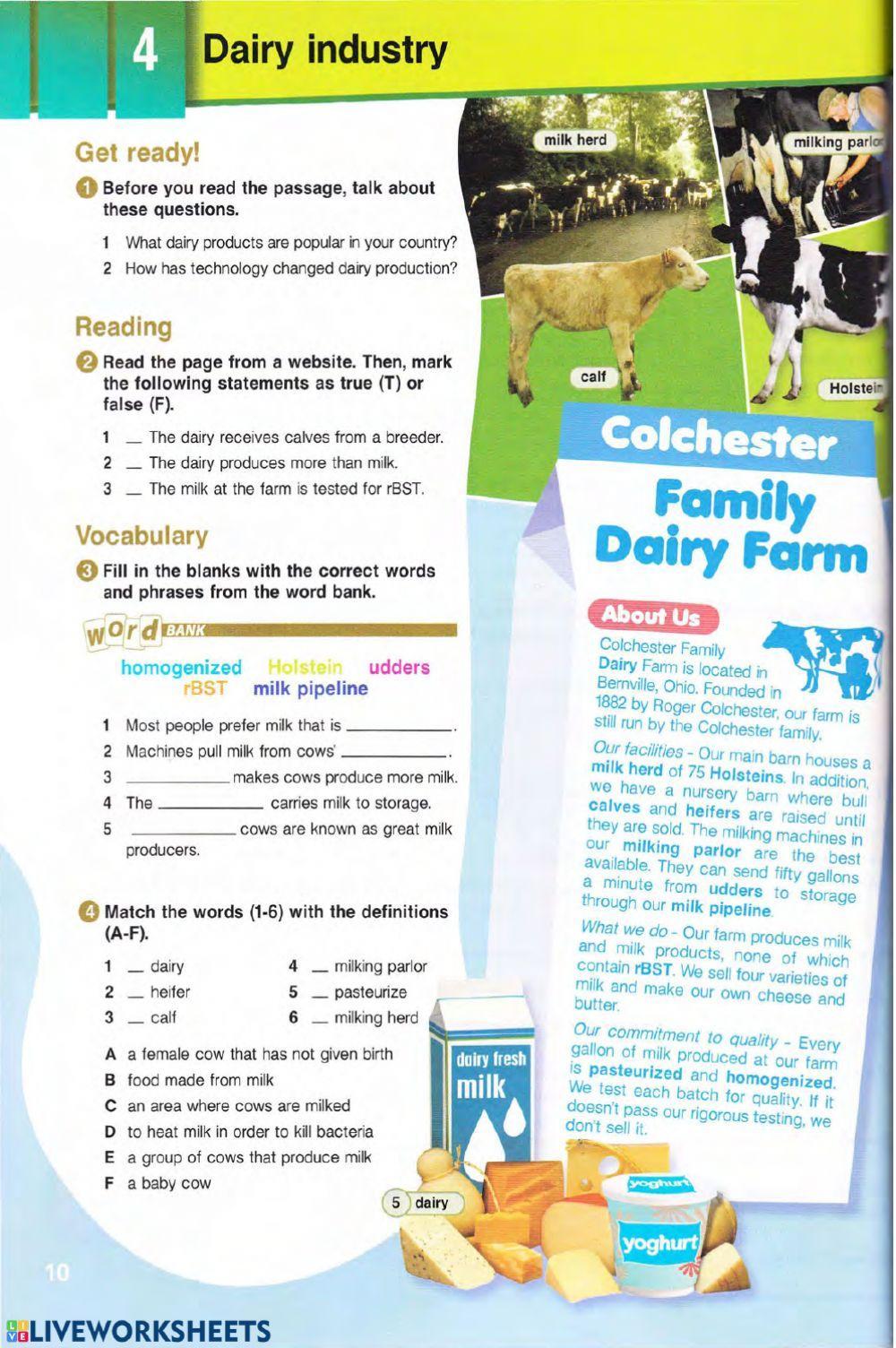 Dairy industry | Free Interactive Worksheets | 71831