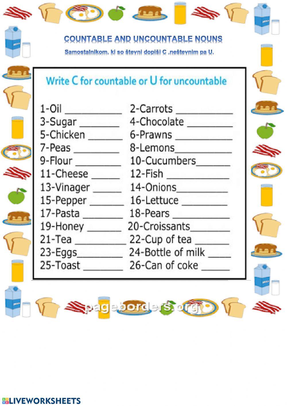 COUNTABLE OR UN… | Free Interactive Worksheets | 5425167