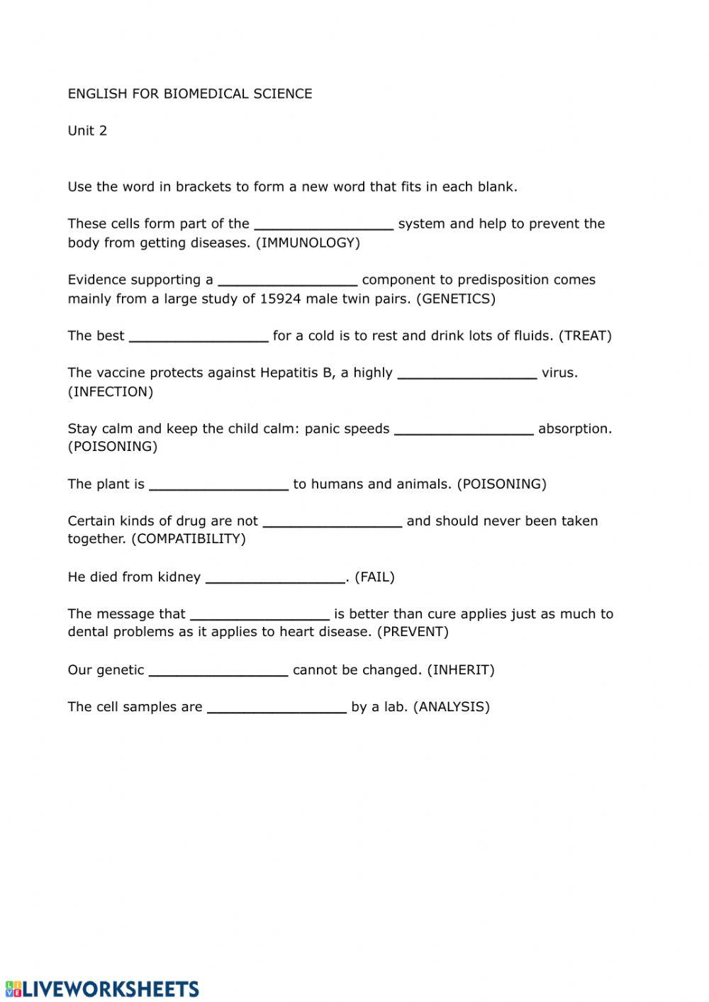 English for Biomedical Science worksheet | Live Worksheets