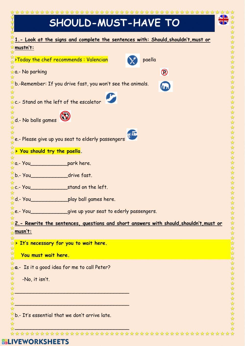 72232 | Should,must,have to | PROFTEACH | LiveWorksheets