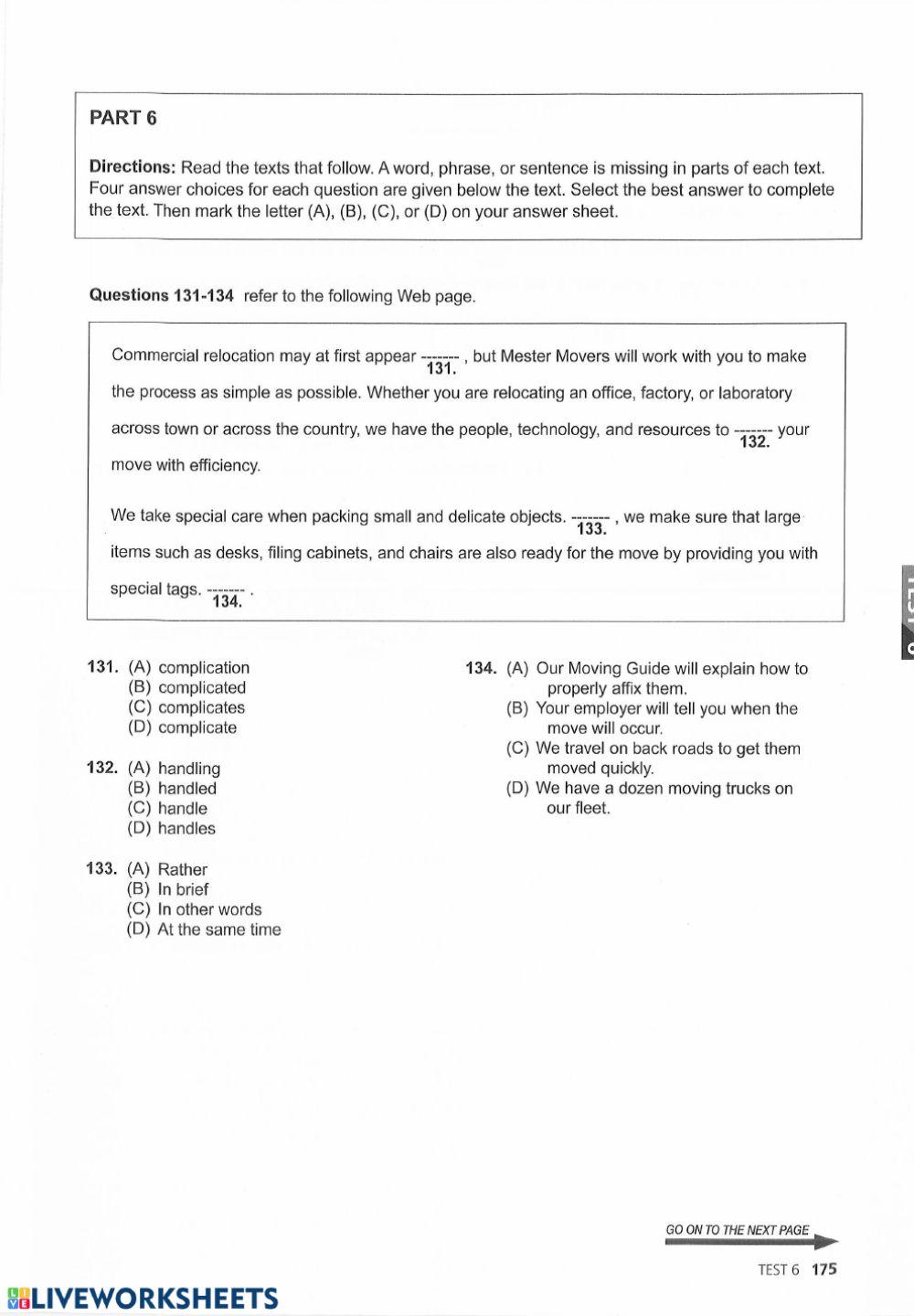 Part 6. test 6. ets 2019 worksheet | Live Worksheets