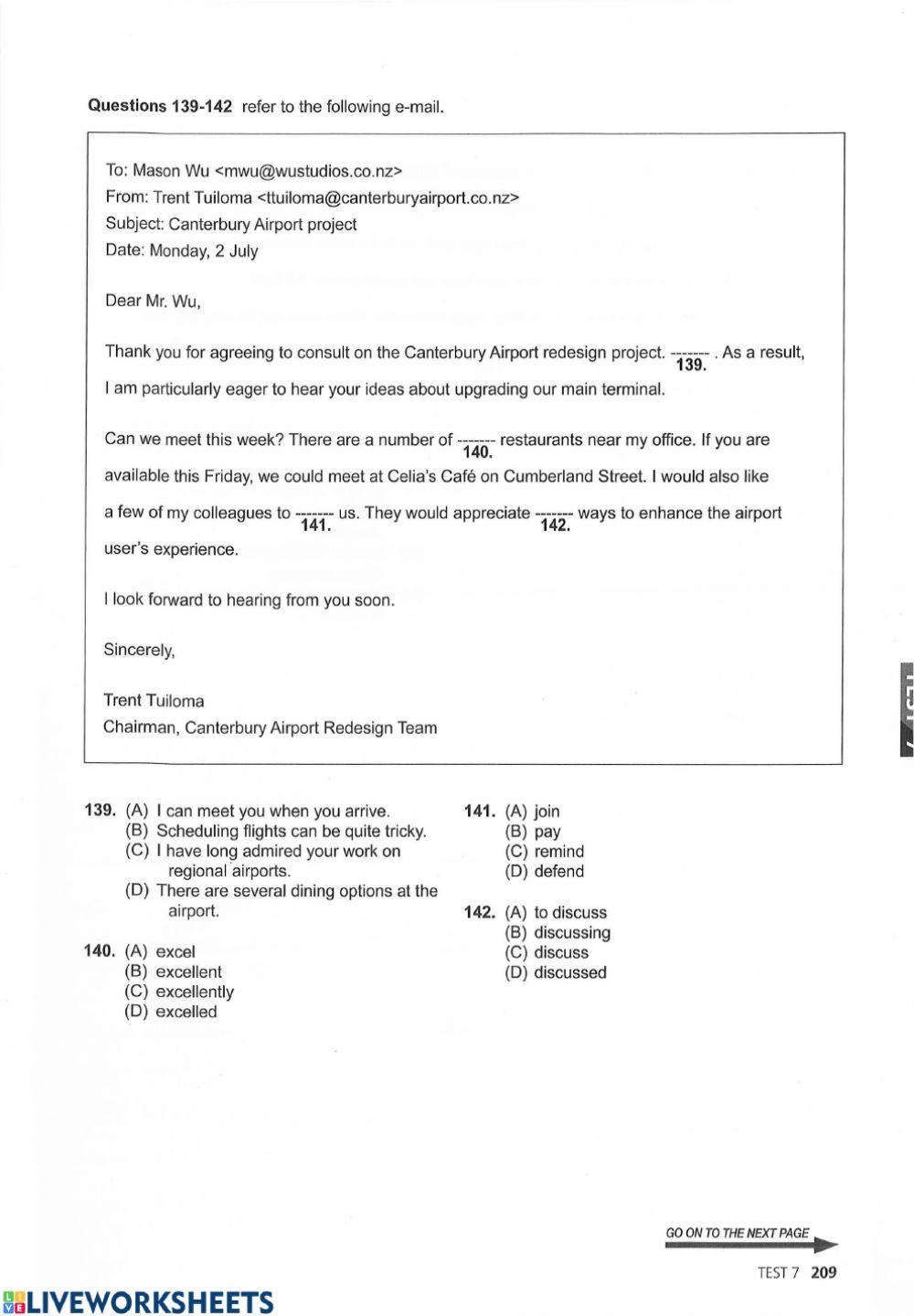 Part 6. test 7. ets 2019 worksheet | Live Worksheets