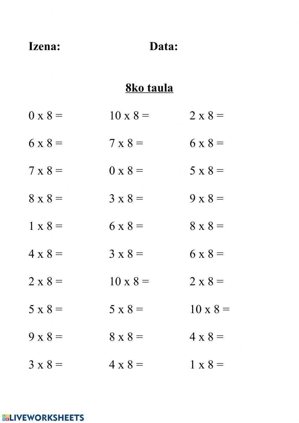 8ko taula 72318 | Karmel | Live Worksheets