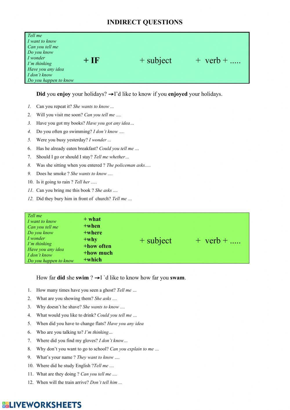 72438 | Indirect questions 2 | kkujath | LiveWorksheets