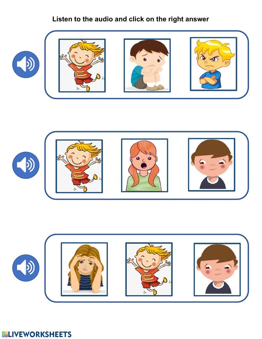 Emotions listen worksheet | Live Worksheets