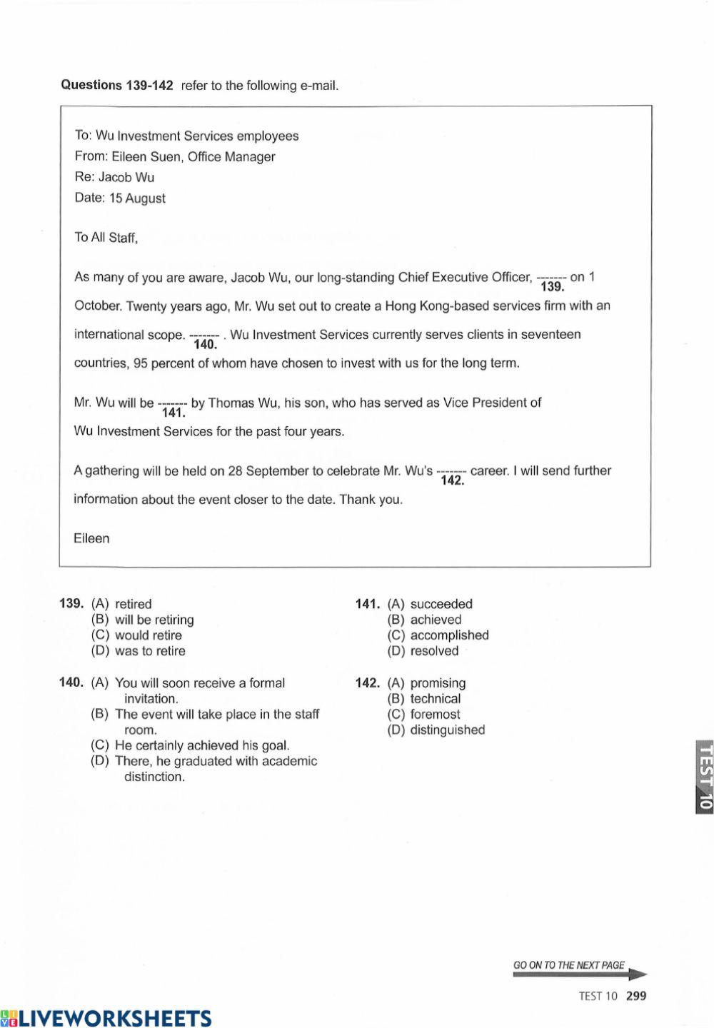 Part 6. test 10. ets 2019 worksheet | Live Worksheets