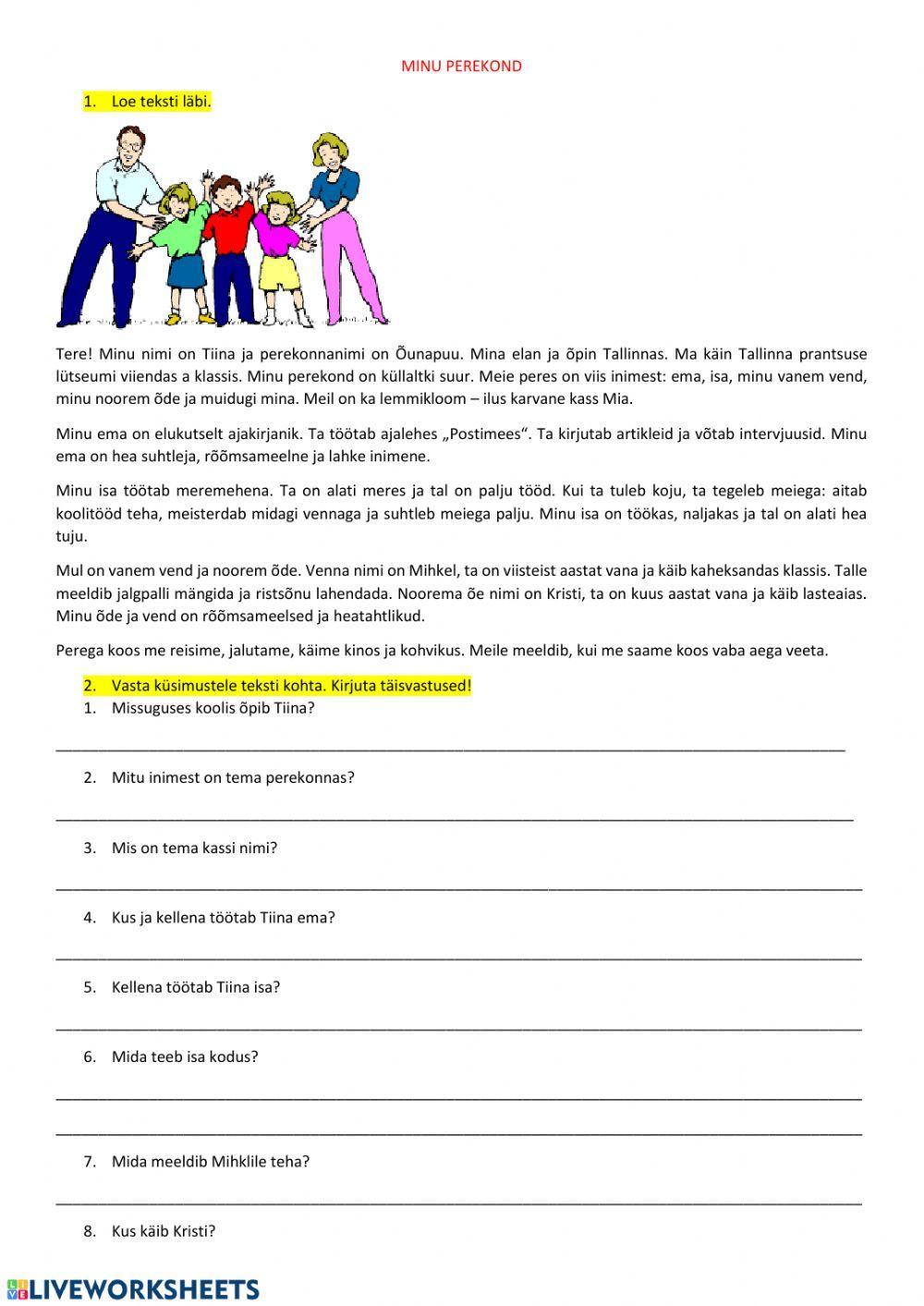 Minu perekond | Free Interactive Worksheets | 73235