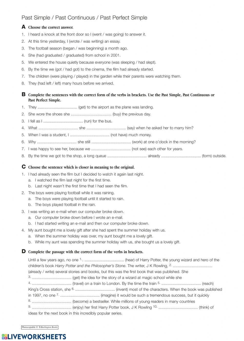 Past tenses review worksheet | Live Worksheets