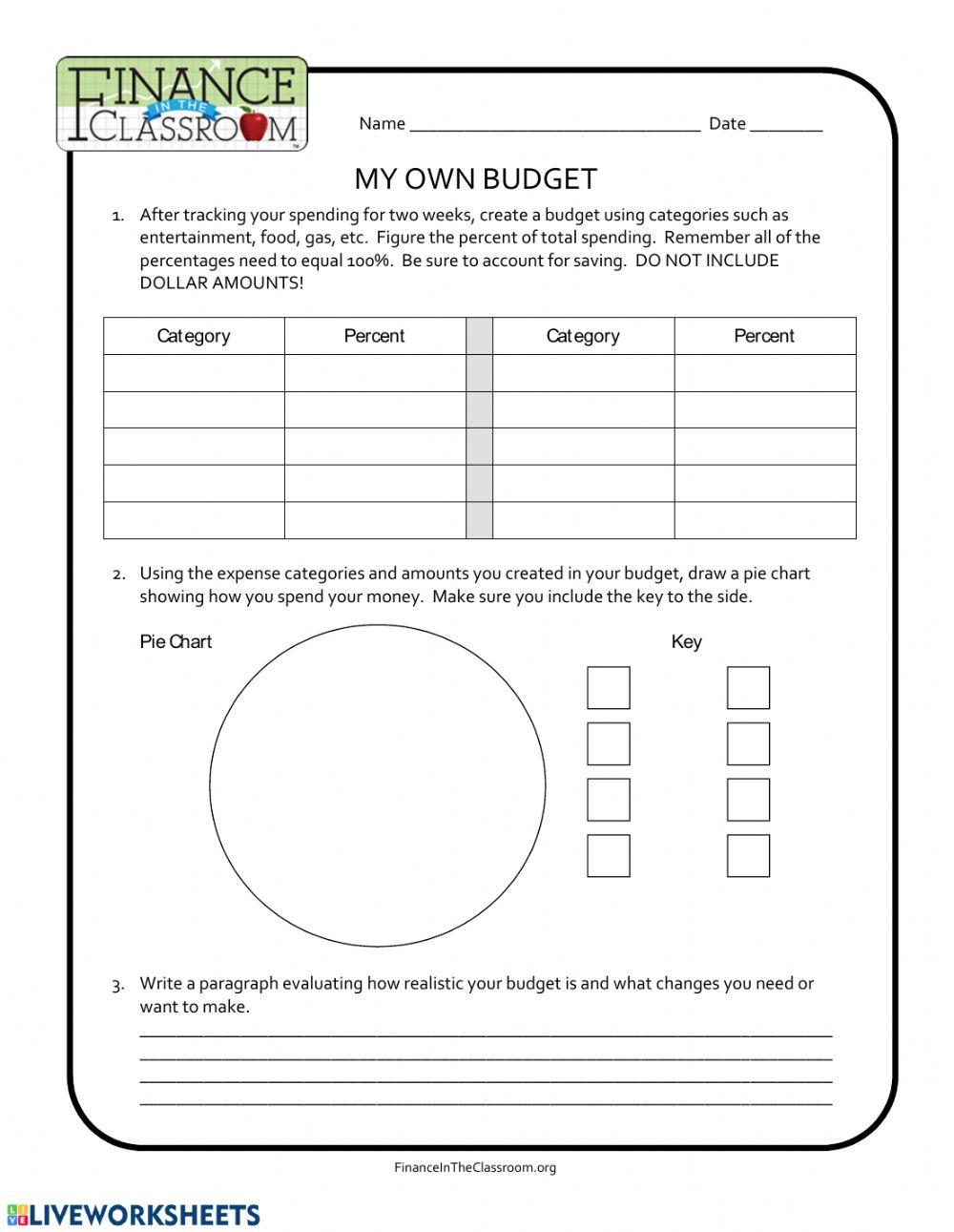Budget | Free Interactive Worksheets | 73527