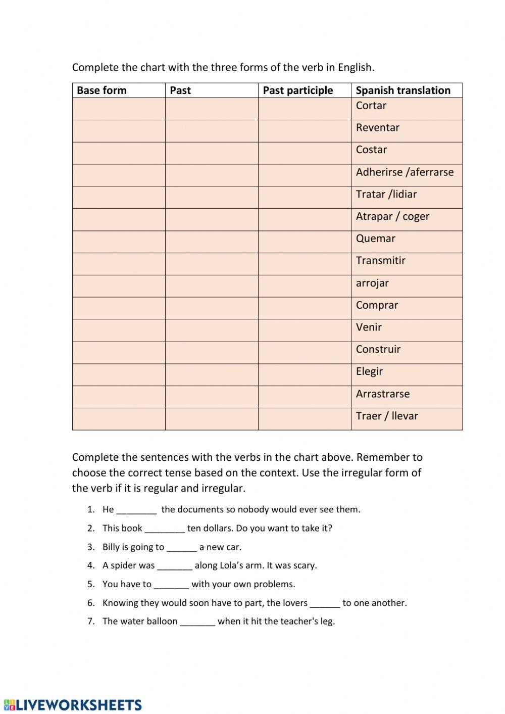 Irregular verbs activity for Pre-intermediate | Live Worksheets