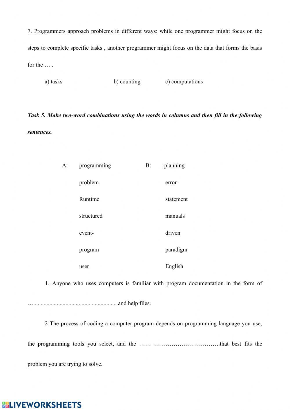 UNIT 15. TEXT 15 A. Exercises worksheet | Live Worksheets