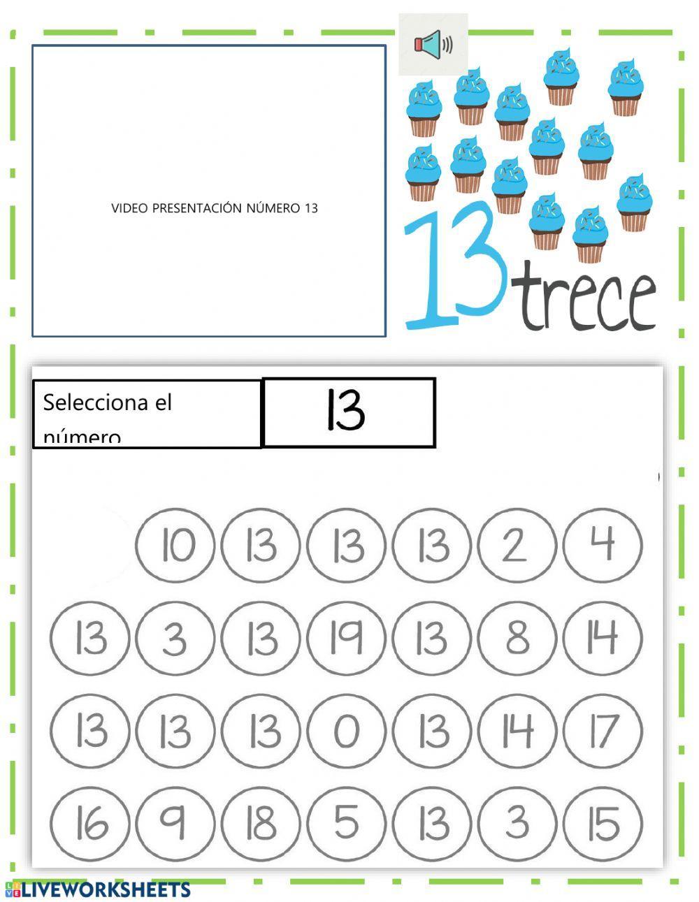 Número 13 worksheet | Live Worksheets