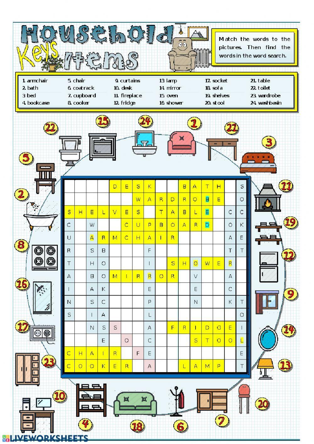 Household items… | Free Interactive Worksheets | 74130