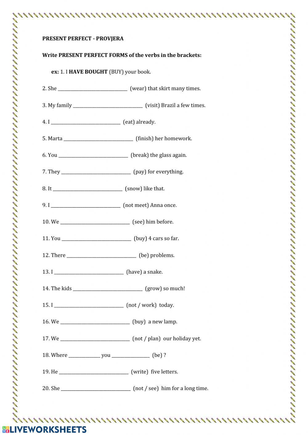 Pdf online activity: Present Perfect | Live Worksheets