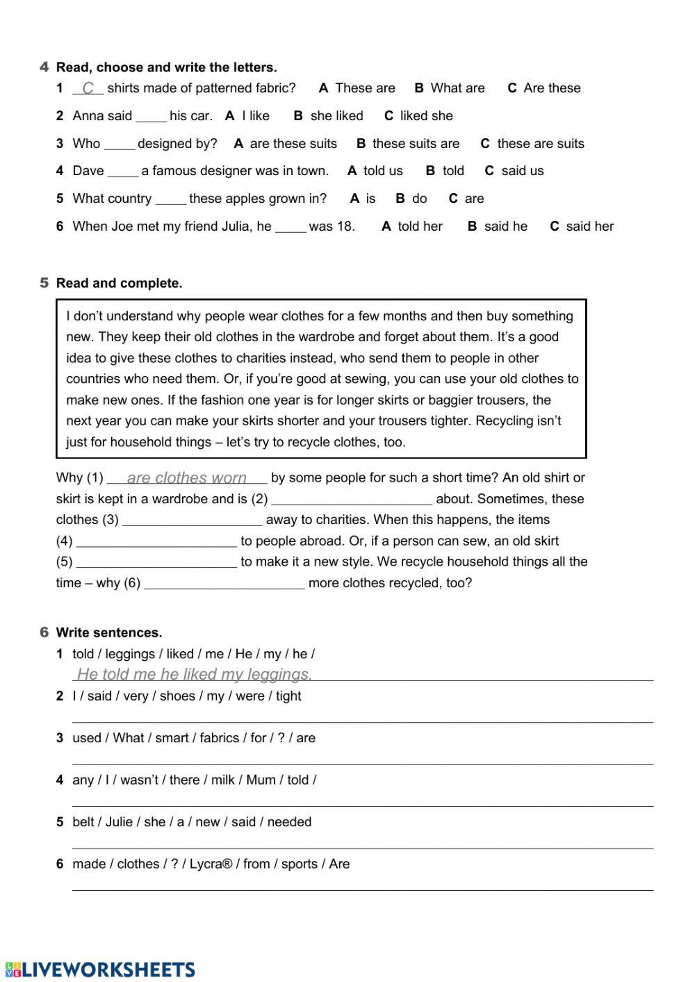 Test reported speech worksheet | Live Worksheets