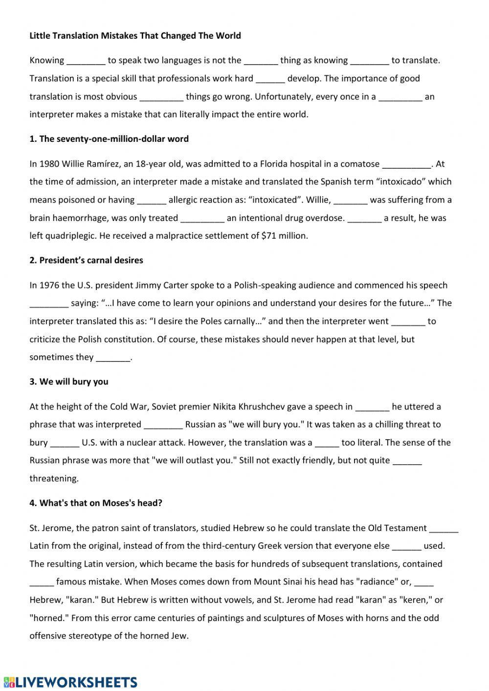 Little Translation Mistakes That Changed The World worksheet | Live ...