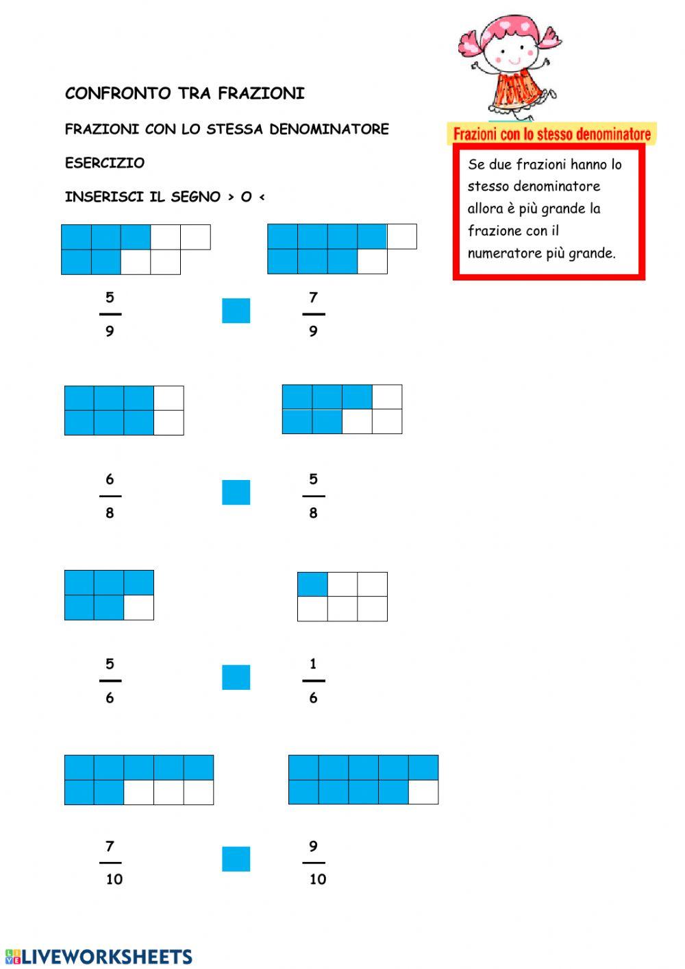 Confronto tra frazioni activity | Live Worksheets