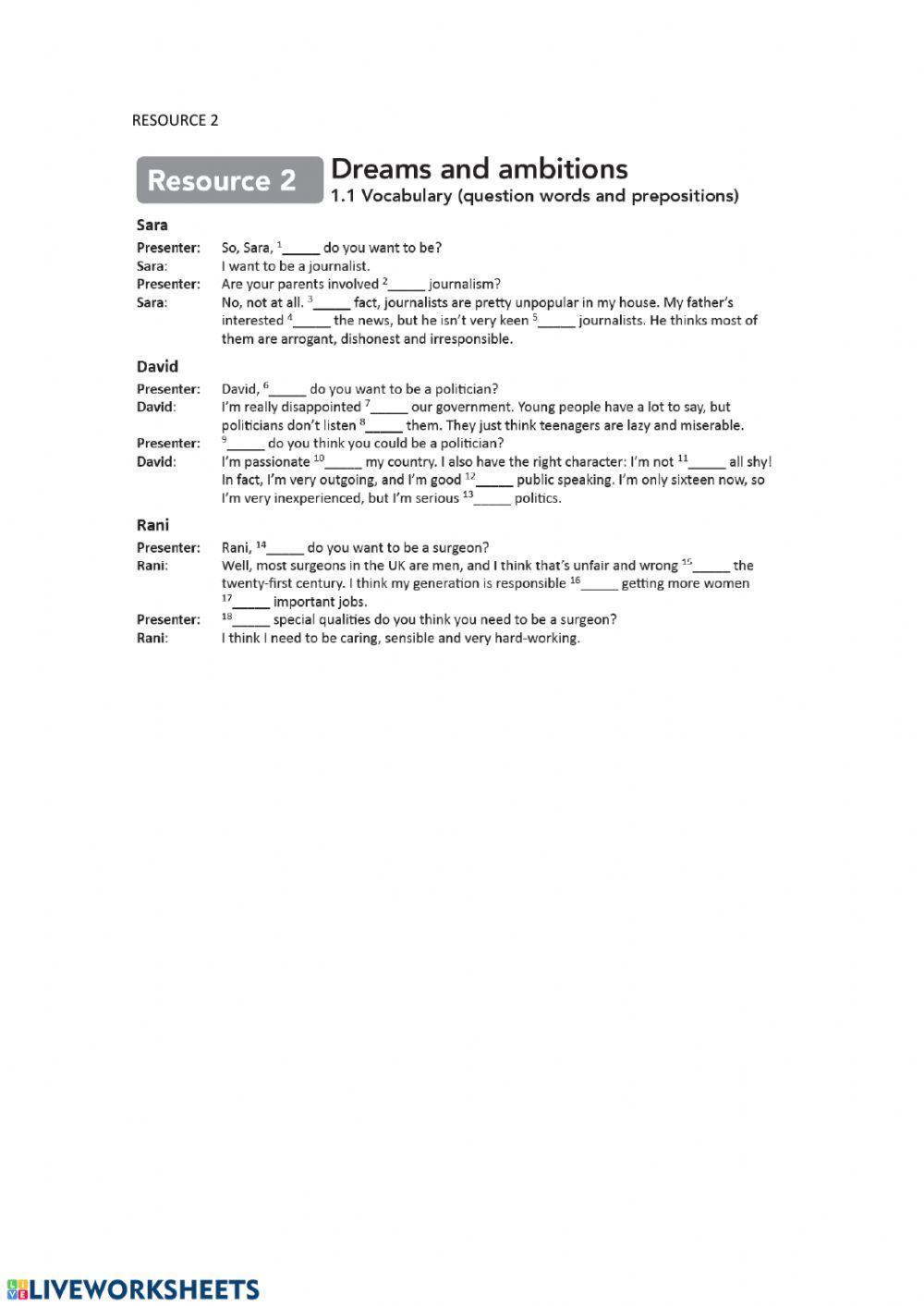 Resource 2 worksheet | Live Worksheets