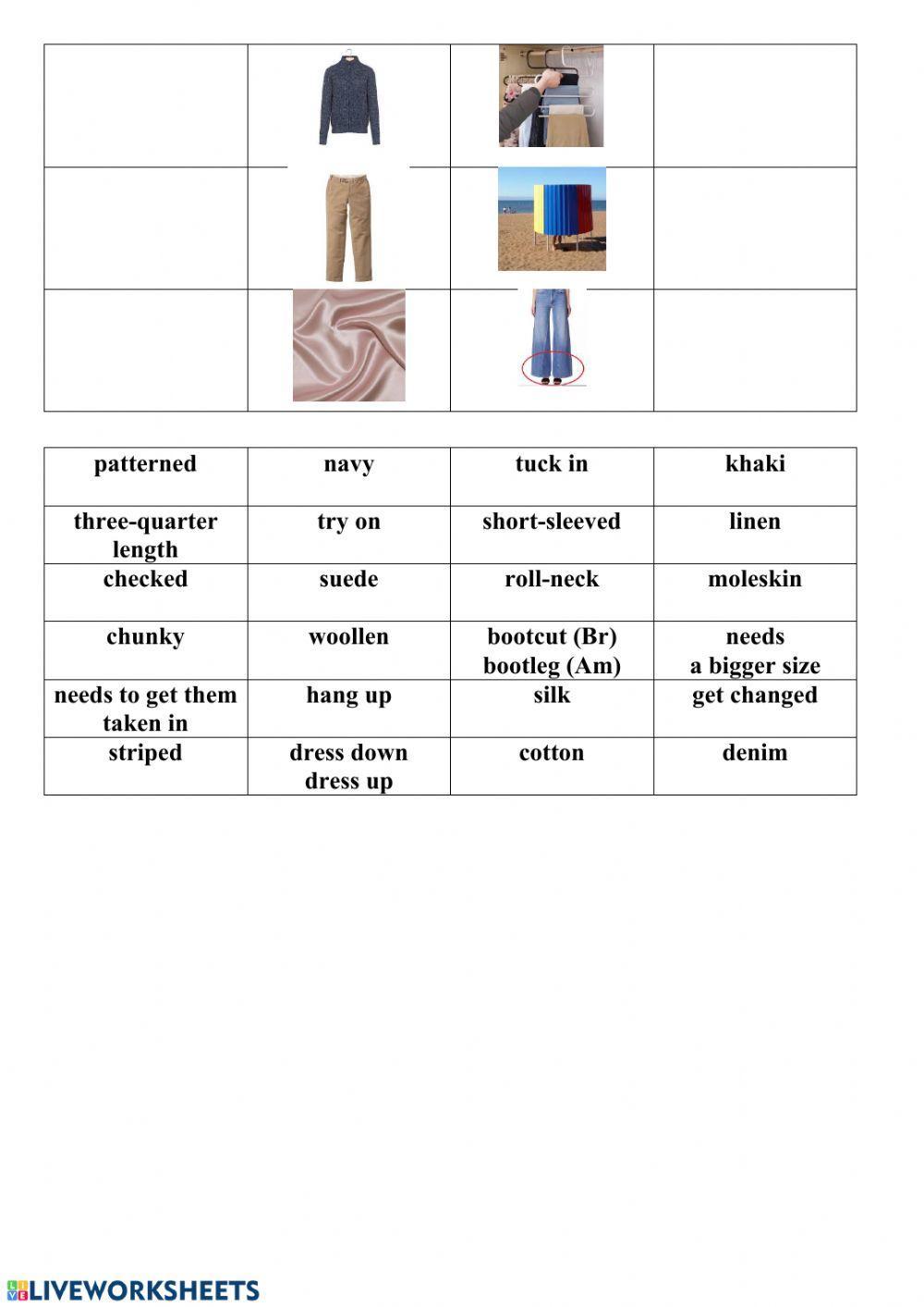 Clothes exercise for Upper-intermediate | Live Worksheets