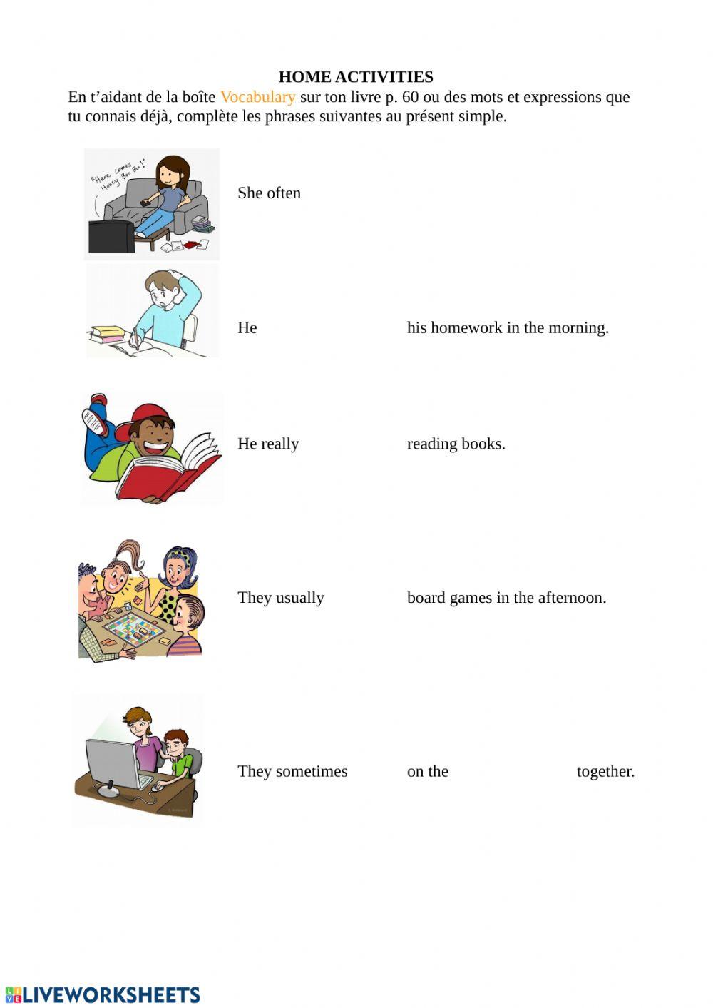 Home activities worksheet | Live Worksheets