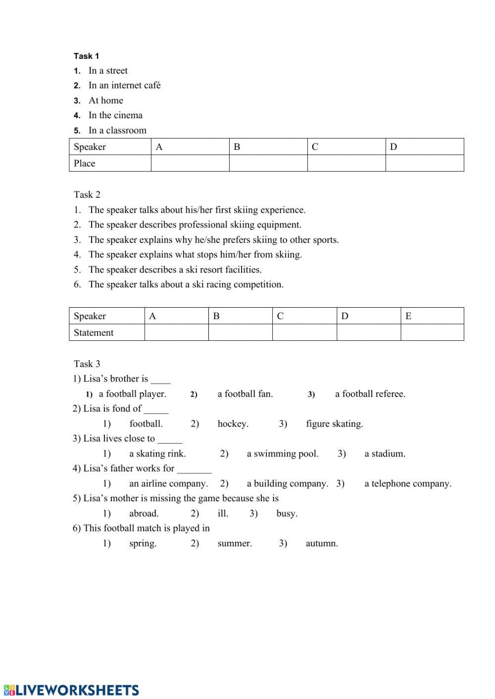 Listening for exam worksheet | Live Worksheets