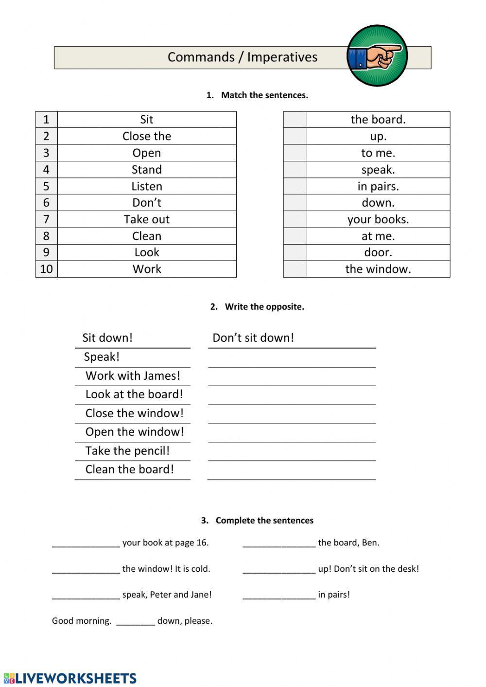 Imperatives | Free Interactive Worksheets | 76182