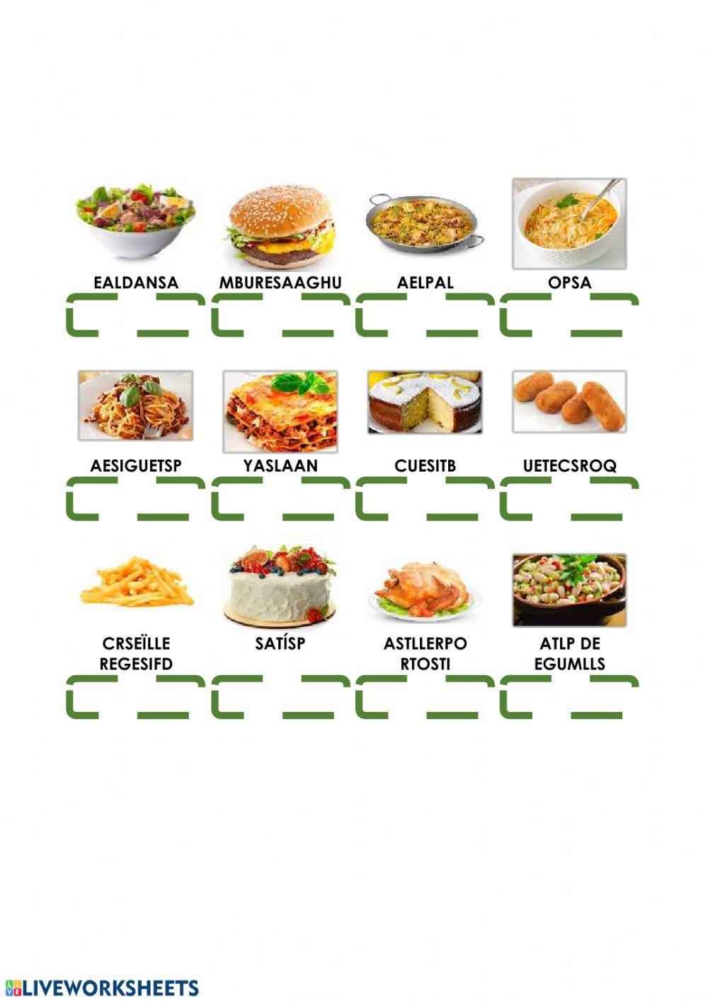 Aliments i plats worksheet | Live Worksheets