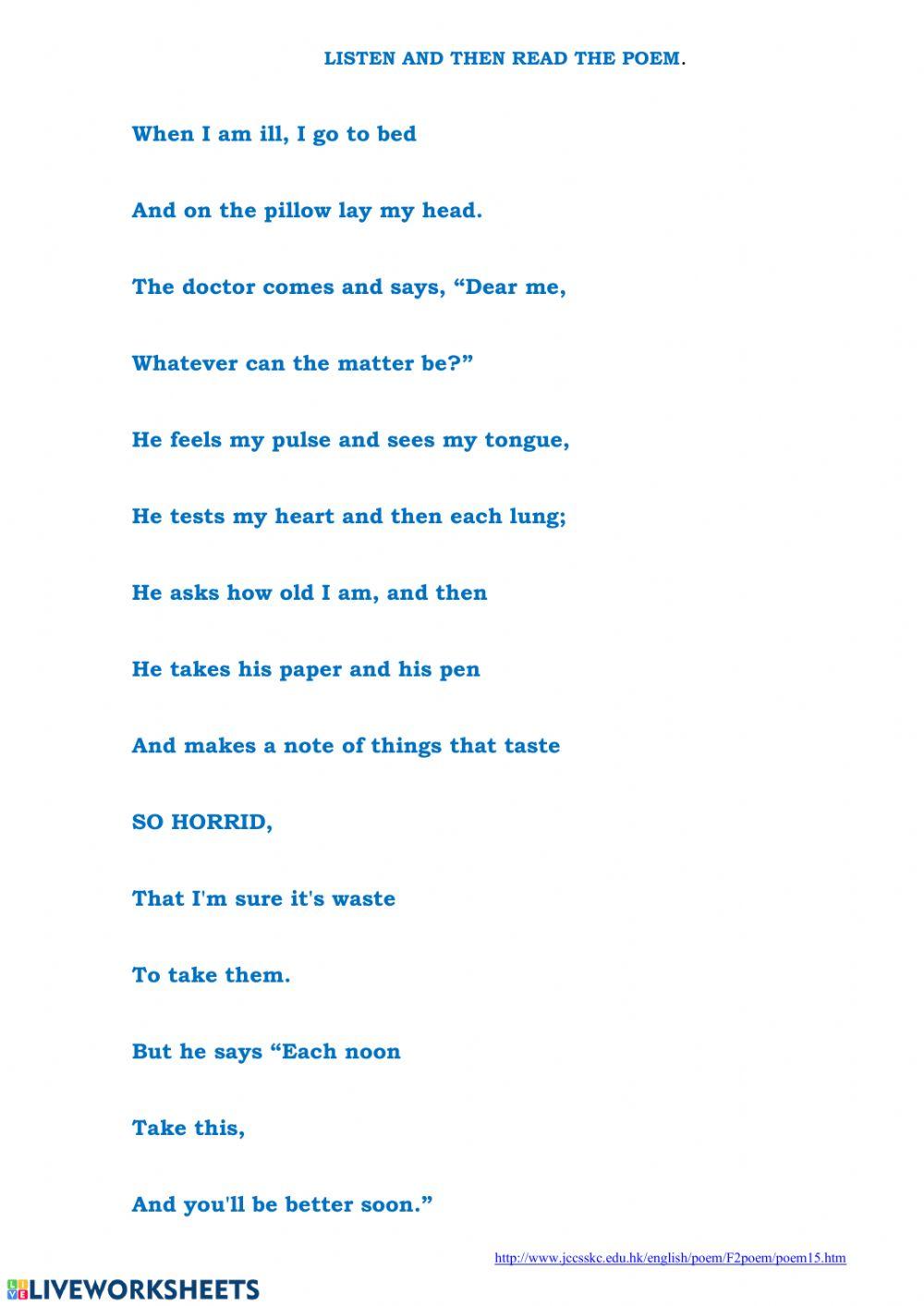 When I am ill (Reading) | anitnelav | Live Worksheets