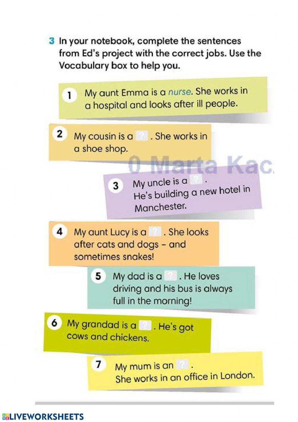 Jobs online exercise for grade 5 | Live Worksheets