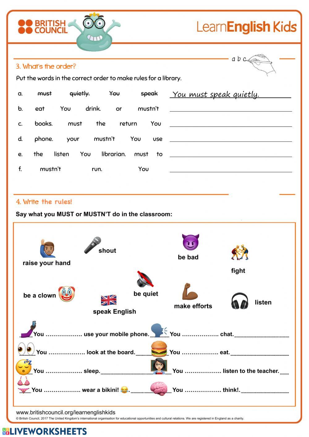 School rules video worksheet | Live Worksheets