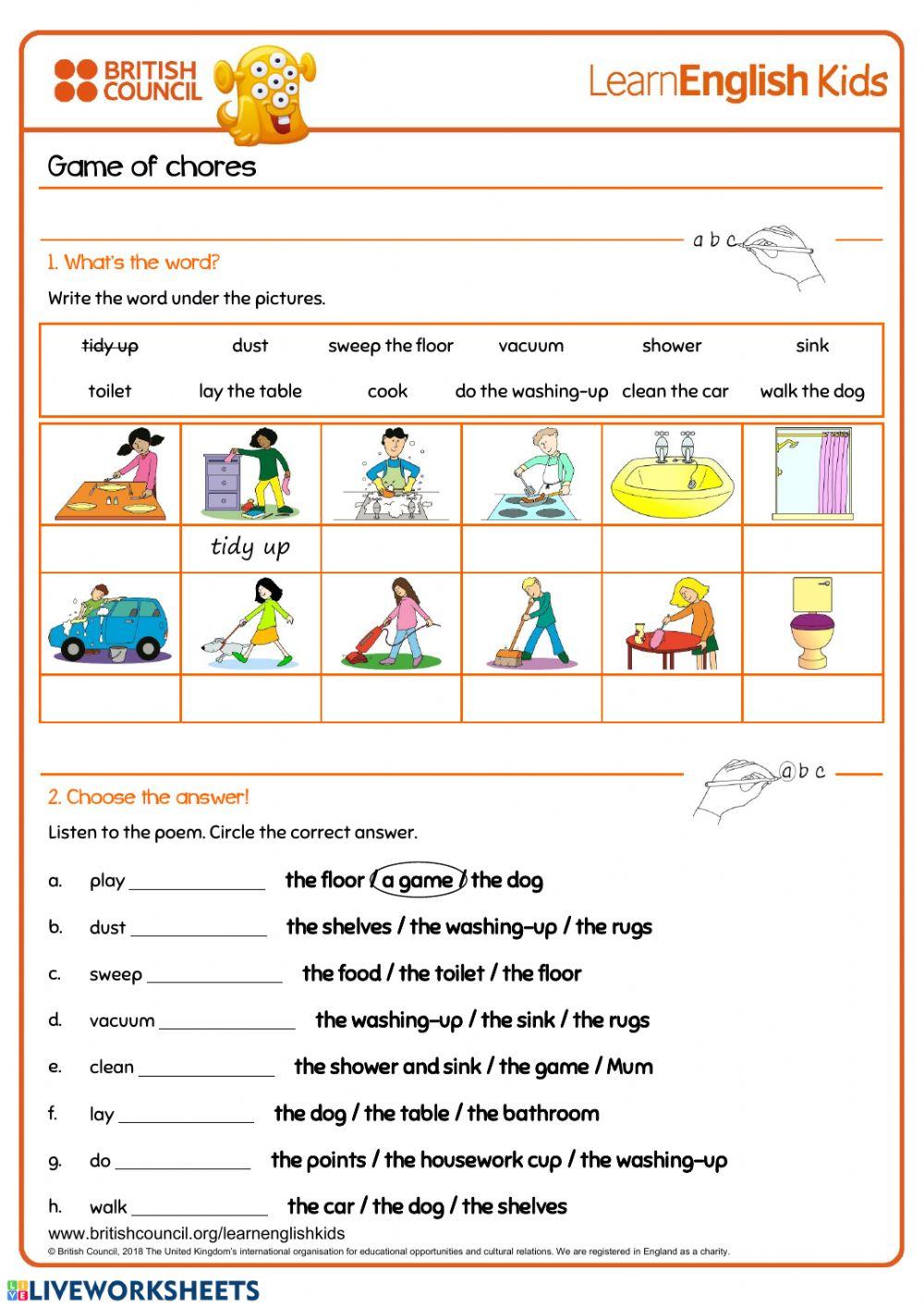 Chores worksheet | Live Worksheets