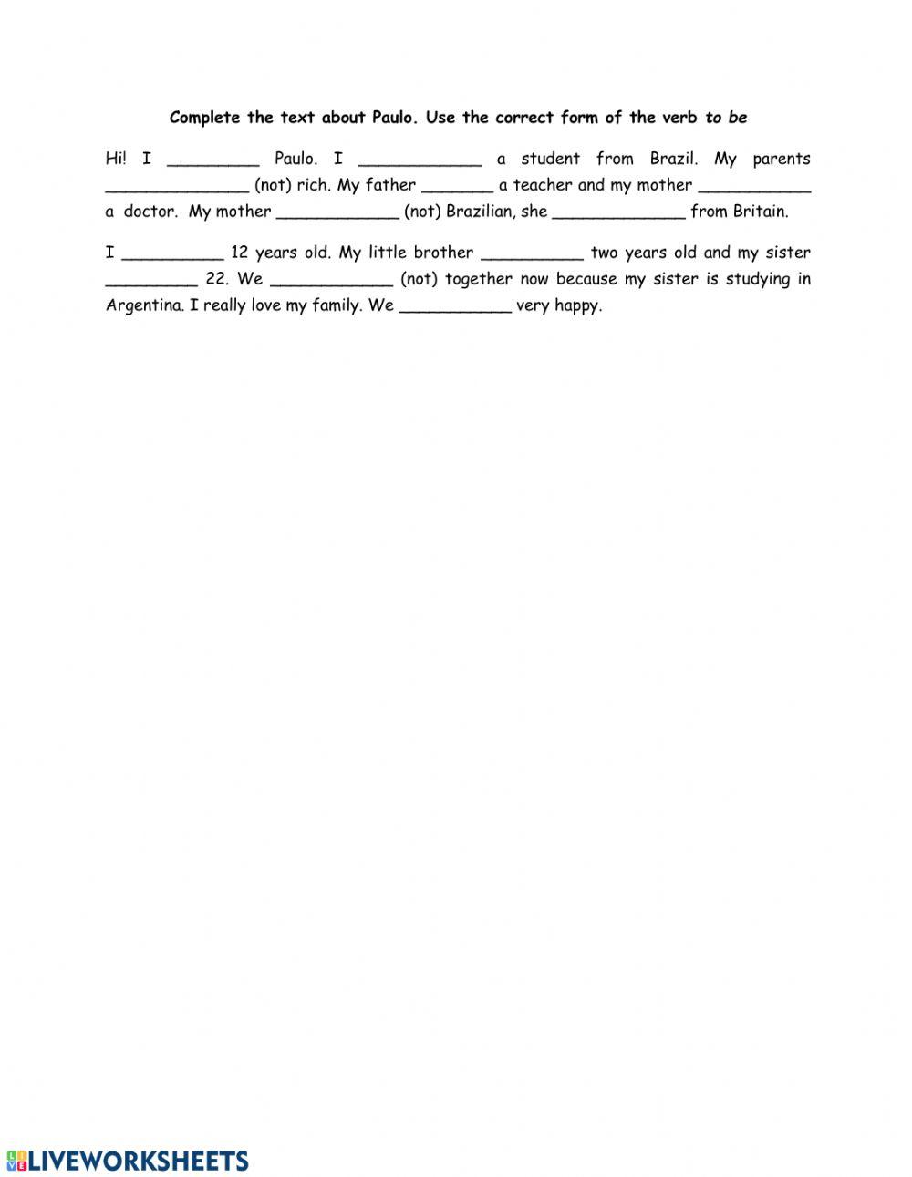 To be | Free Interactive Worksheets | 76852