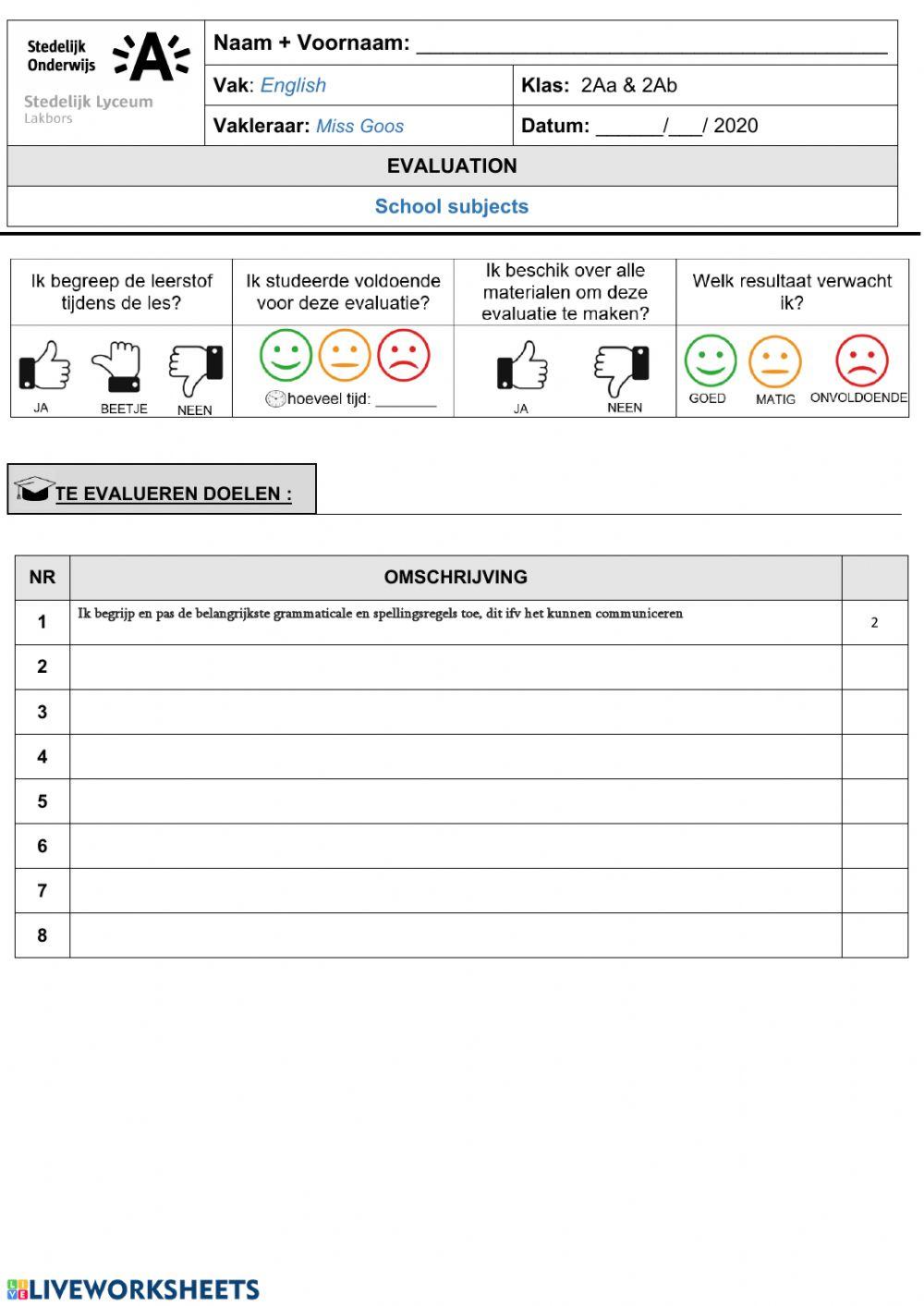 School subjects interactive worksheet for Grade 1 | Live Worksheets