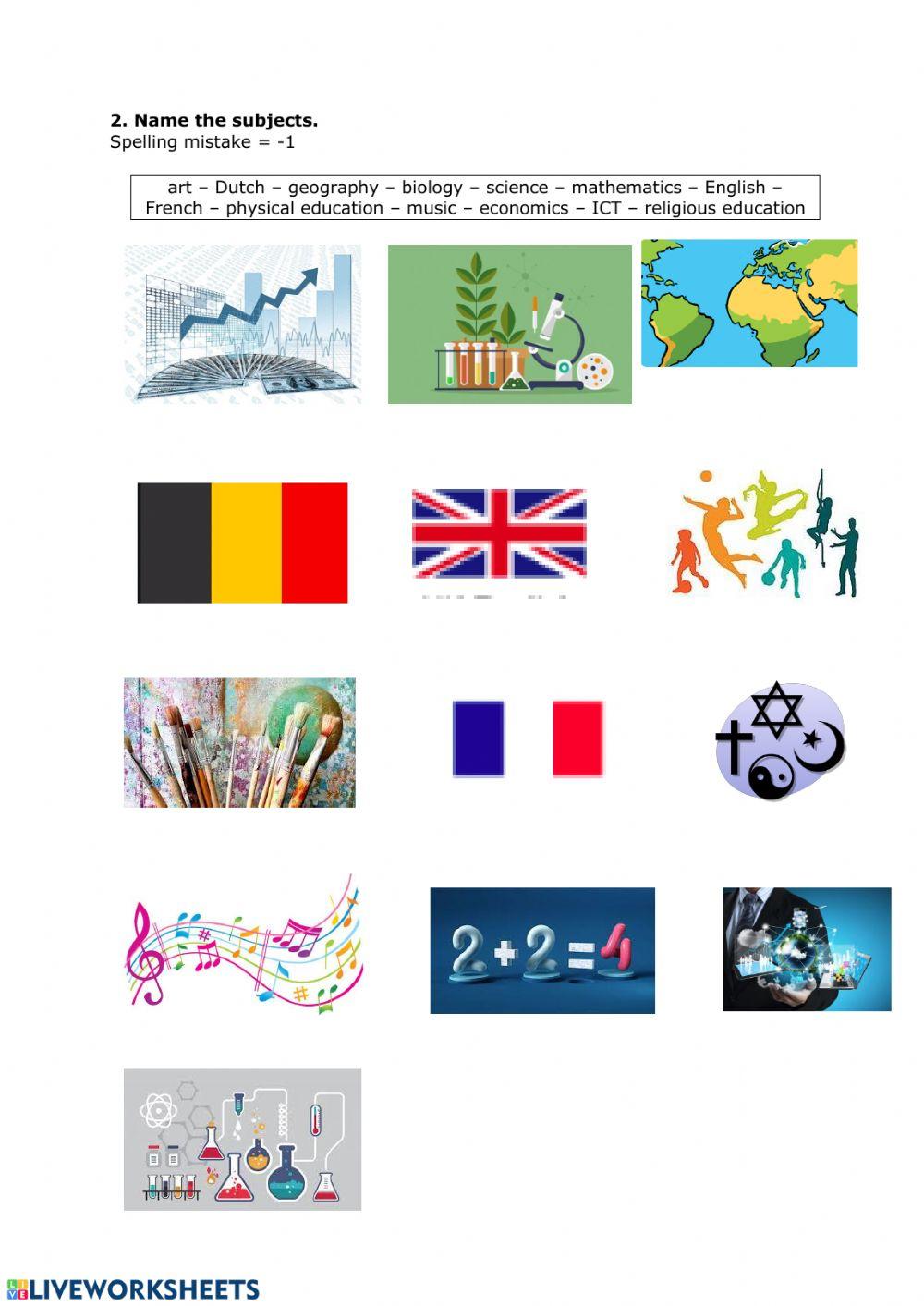 School subjects interactive worksheet for Grade 1 | Live Worksheets