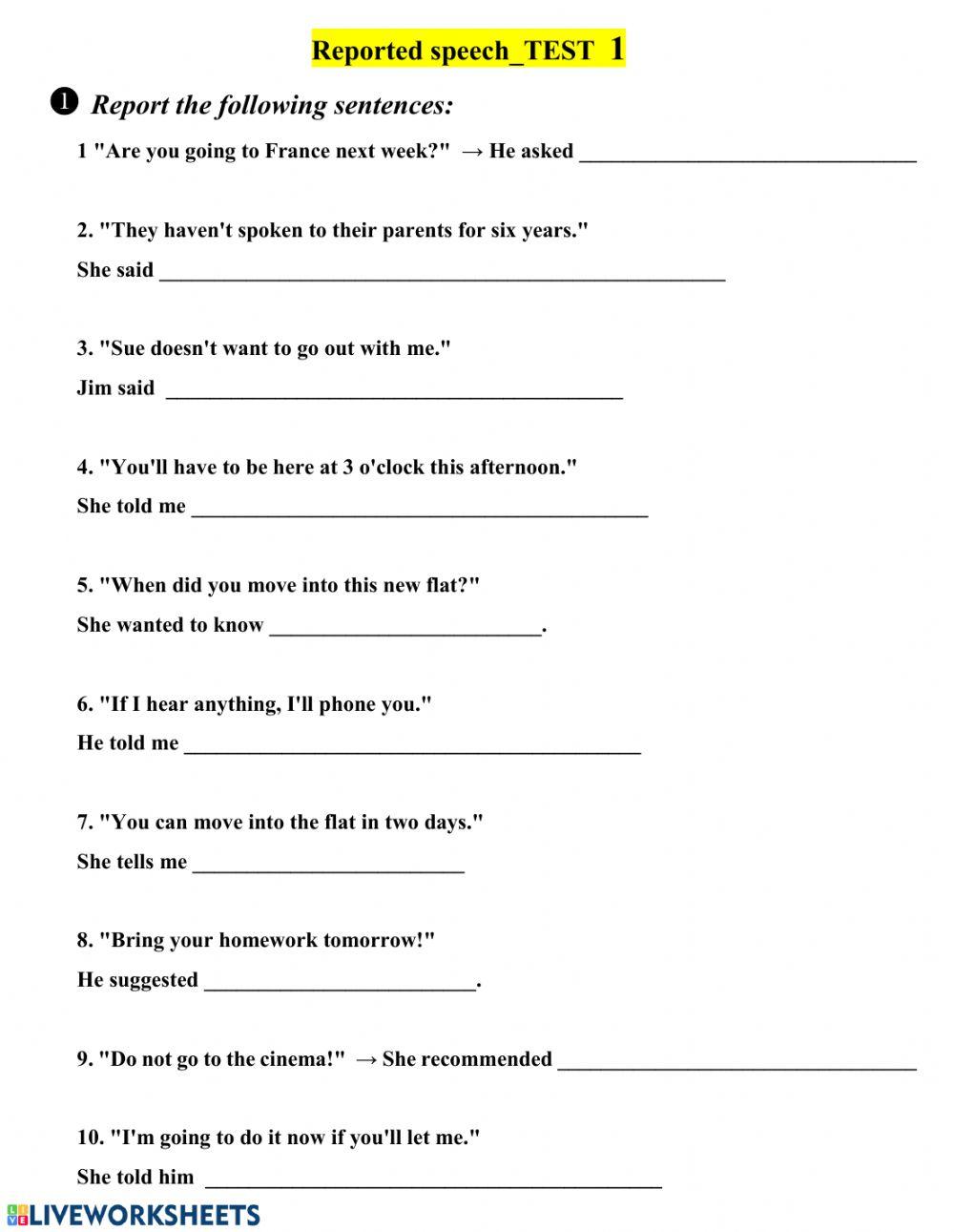 Reported Speech 60330 | AlisM | Live Worksheets