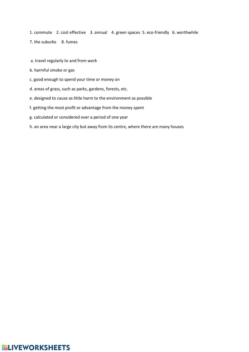 Commuting interactive worksheet | Live Worksheets