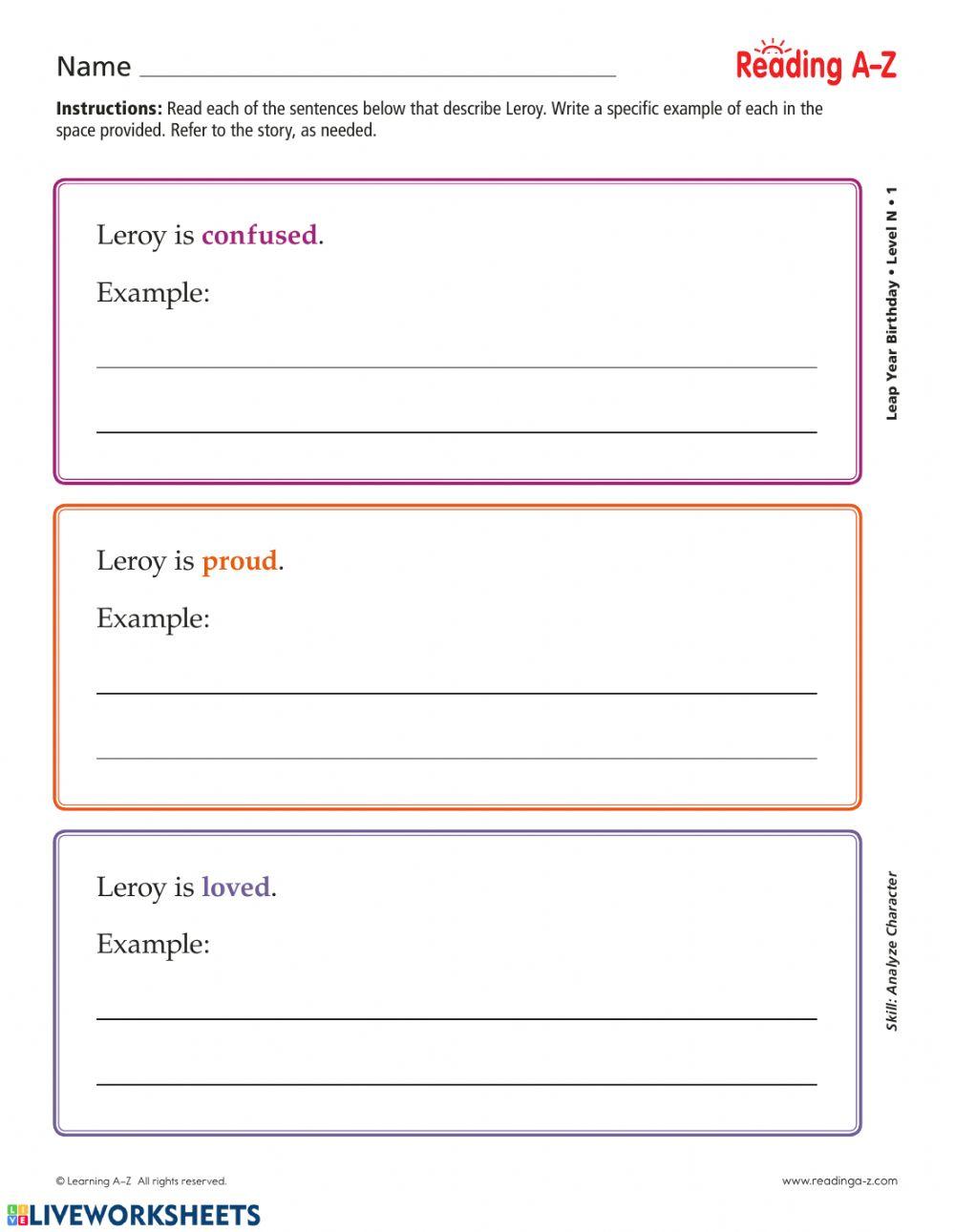 Leap Year - Character Study online exercise for | Live Worksheets