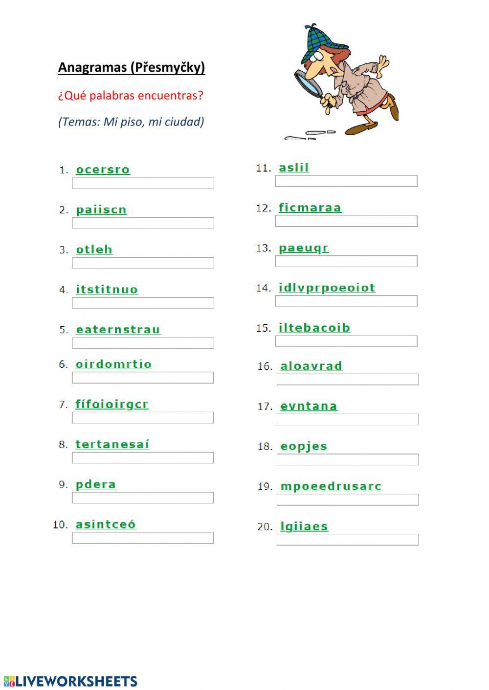 Anagramas (Přesmyčky slov) worksheet | Live Worksheets