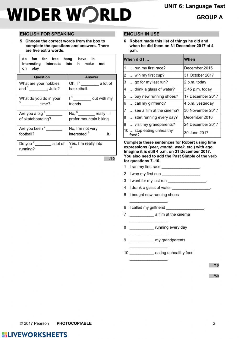 Wider World 1, … | Free Interactive Worksheets | 5434432