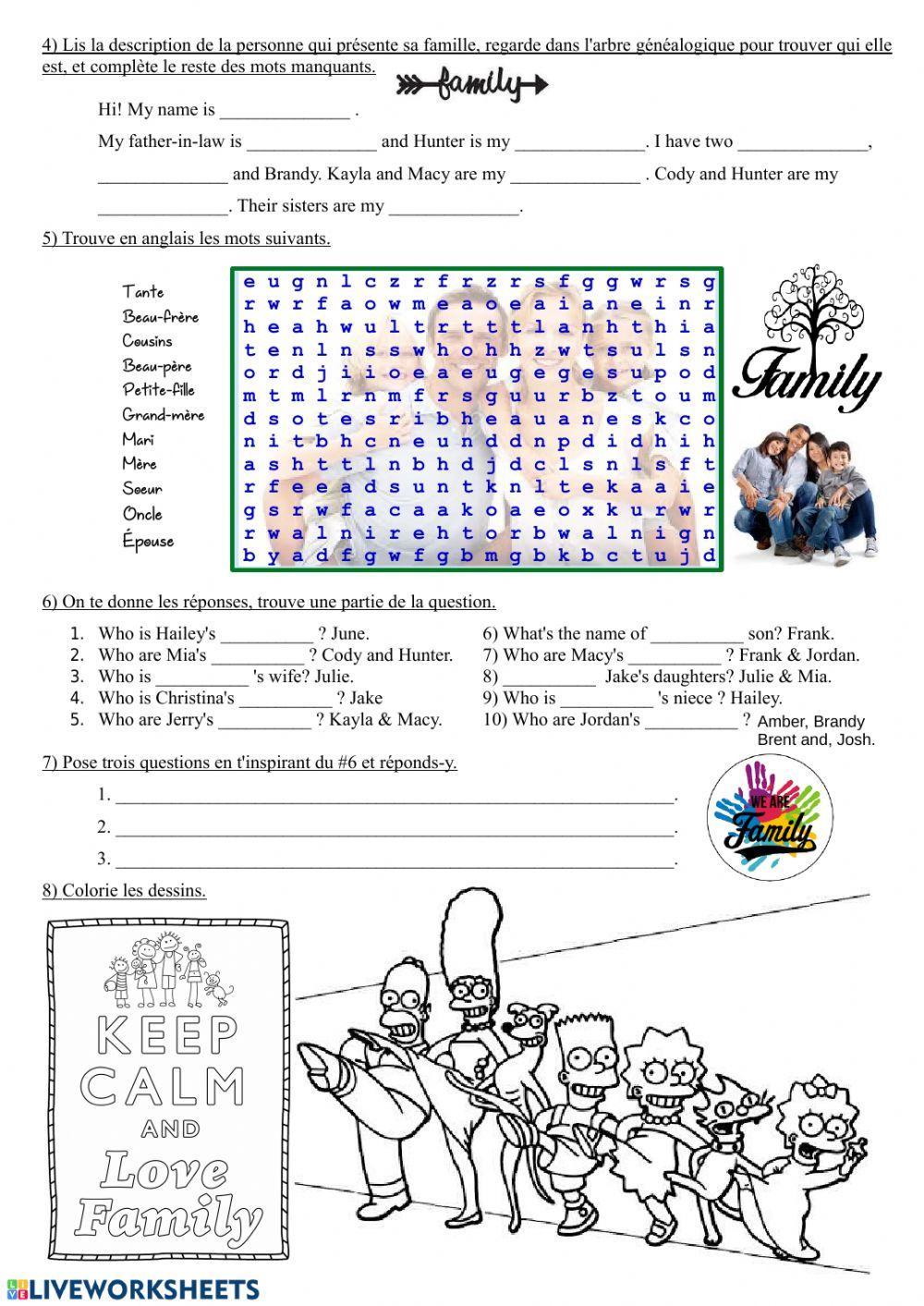 Family exercise for 5-6 | Live Worksheets