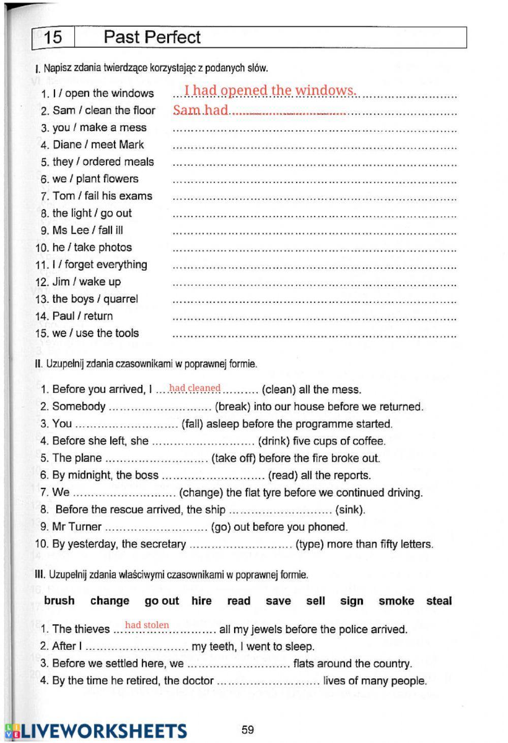 Past Perfect Te… | Free Interactive Worksheets | 78354