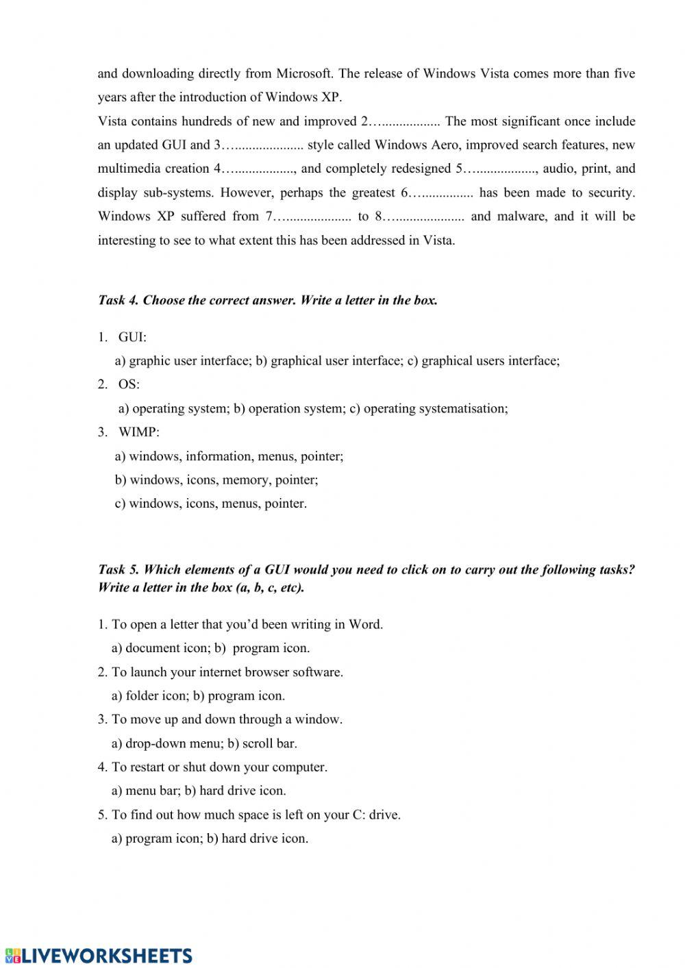 Unit 6. Tasks after 6A worksheet | Live Worksheets
