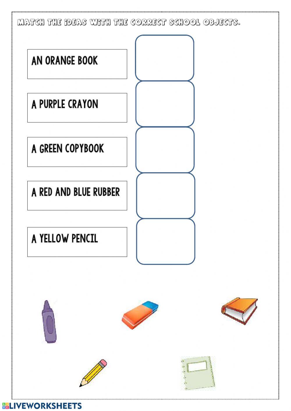 School Objects Noun Phrase worksheet | Live Worksheets